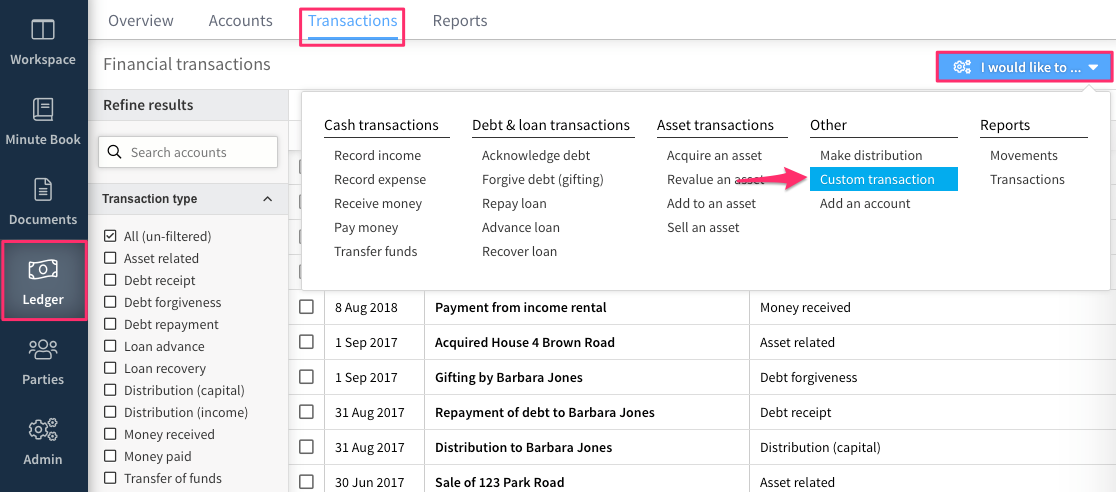 Creating Custom Transactions
